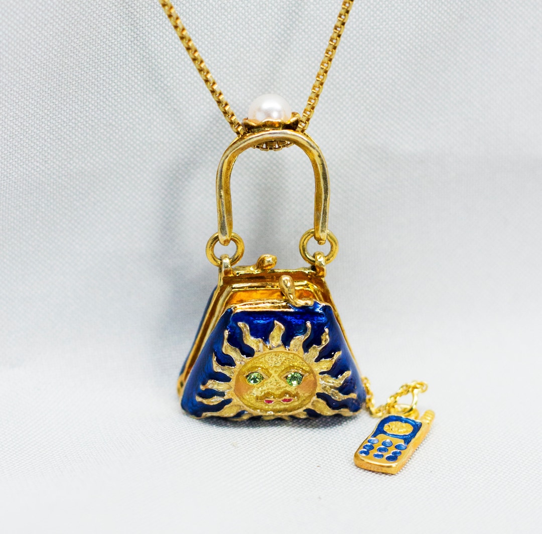 Vintage Locket Purse Pendant With Cell Phone Surprise Sterling Silver ...