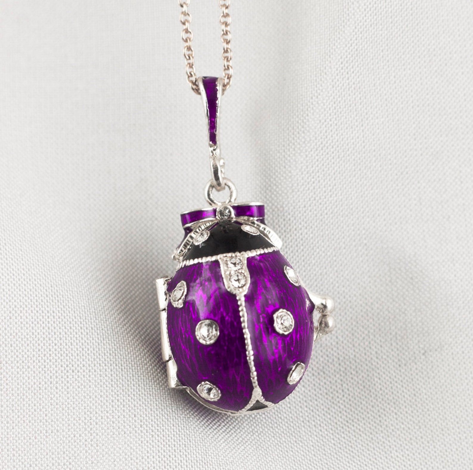 Ladybug Locket Purple Heart Surprise Pendant Egg Locket - Etsy