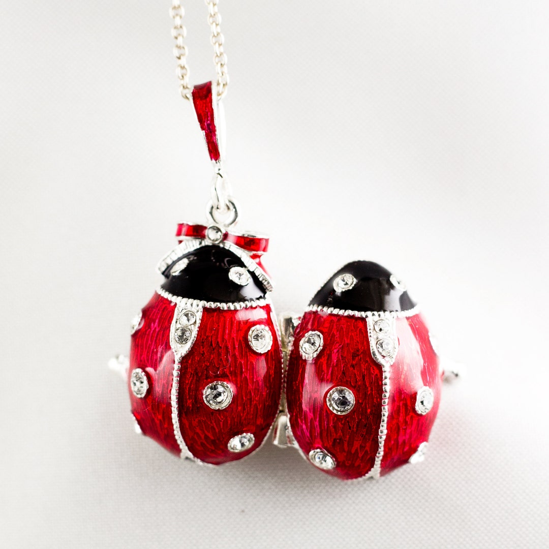 Ladybug Locket, Heart Surprise Pendant, Egg Locket Red Black Ladybird ...
