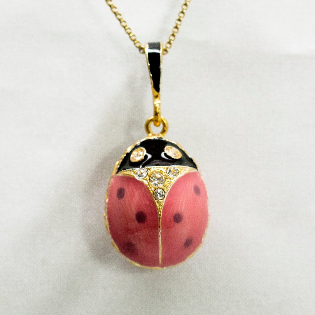 Ladybug Pink Pendant, Sterling Silver Ladybird Enamel Jewelry Egg ...