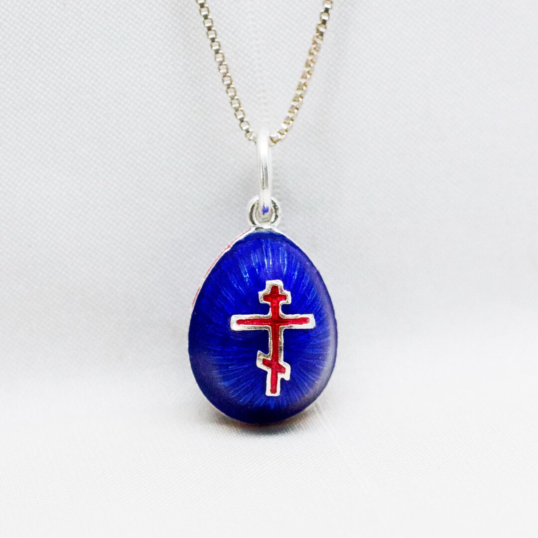 Orthodox Cross Moravian Star Blue Red Pendant, Sterling Silver ...
