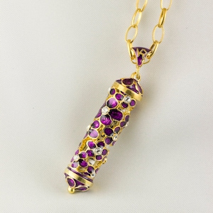 Jewish Pendant, Shemah Hebrew Scroll Judaica Purple Enamel Jewelry 24K ...