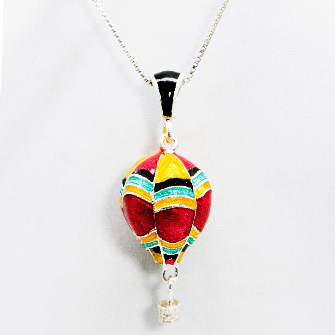 Hot Air Balloon Necklace, Multicolored Balloon Pendant, Sterling Silver ...