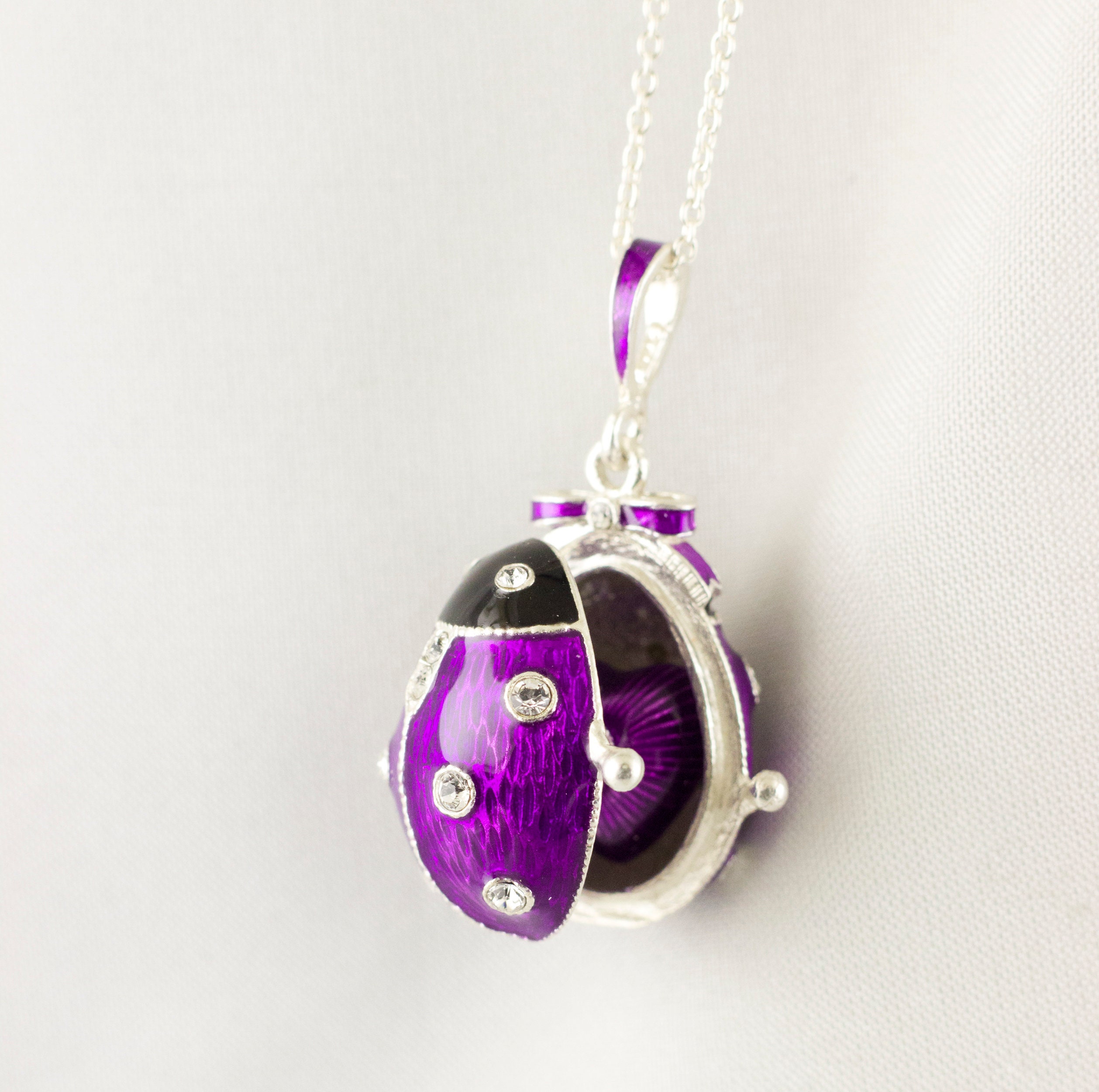 Ladybug Locket Purple Heart Surprise Pendant Egg Locket | Etsy