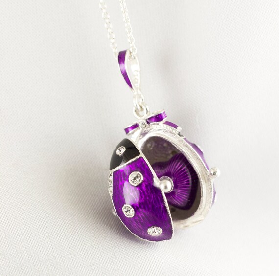Ladybug Locket Purple Heart Surprise Pendant Egg Locket | Etsy