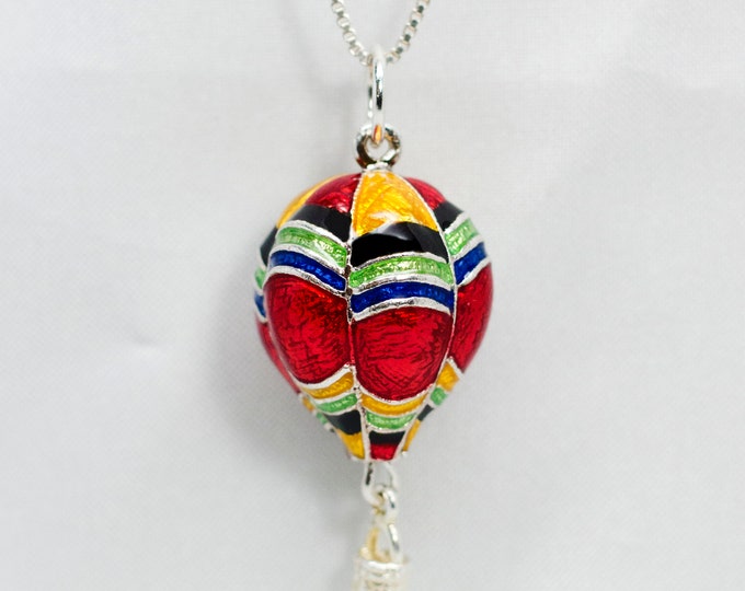 Hot Air Balloon Necklace, Multicolored Balloon Pendant, Sterling Silver ...
