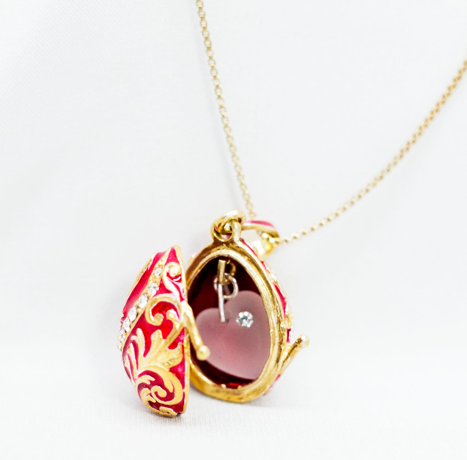 Red Locket With Crystal Heart Charm, Love Jewelry for Her, Sterling ...
