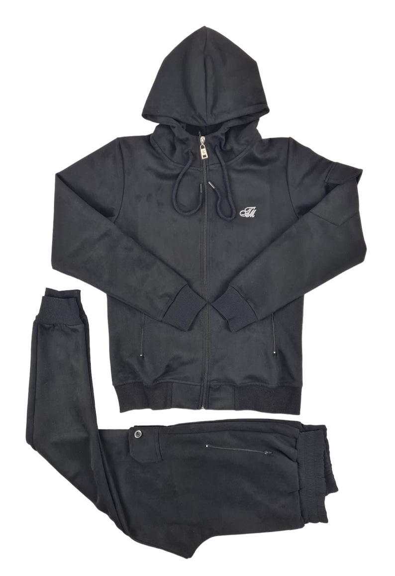 Mens Suede Tracksuits TIM 8 Pockets Velvet 2pcs Set Hooded & Pants ...