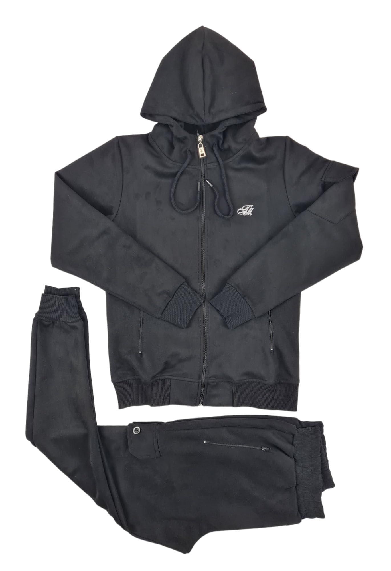 Mens Suede Tracksuits TIM 8 Pockets Velvet 2pcs Set Hooded & Pants ...