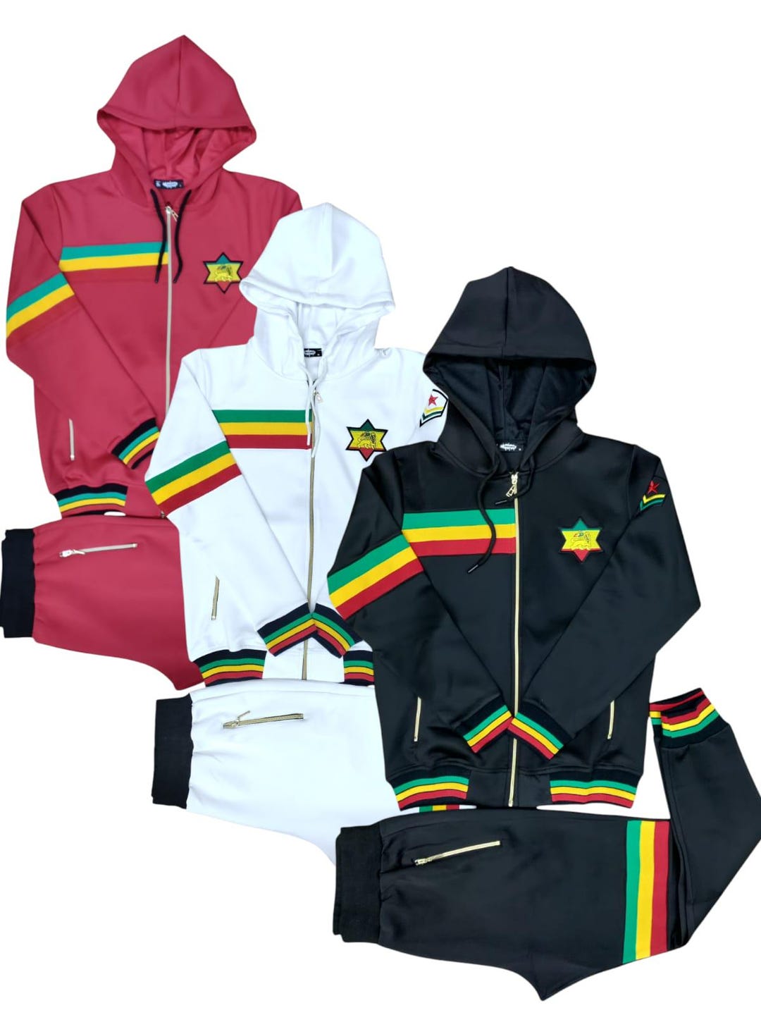 Men's Tracksuit Rasta Multicolour 2 Piece Set Men Hoodie & Joggers Zip ...