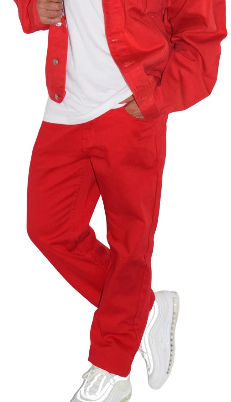 Mens Red Denim Jeans Men Comfort Fit Jean Casual Wear Size Regular - Etsy