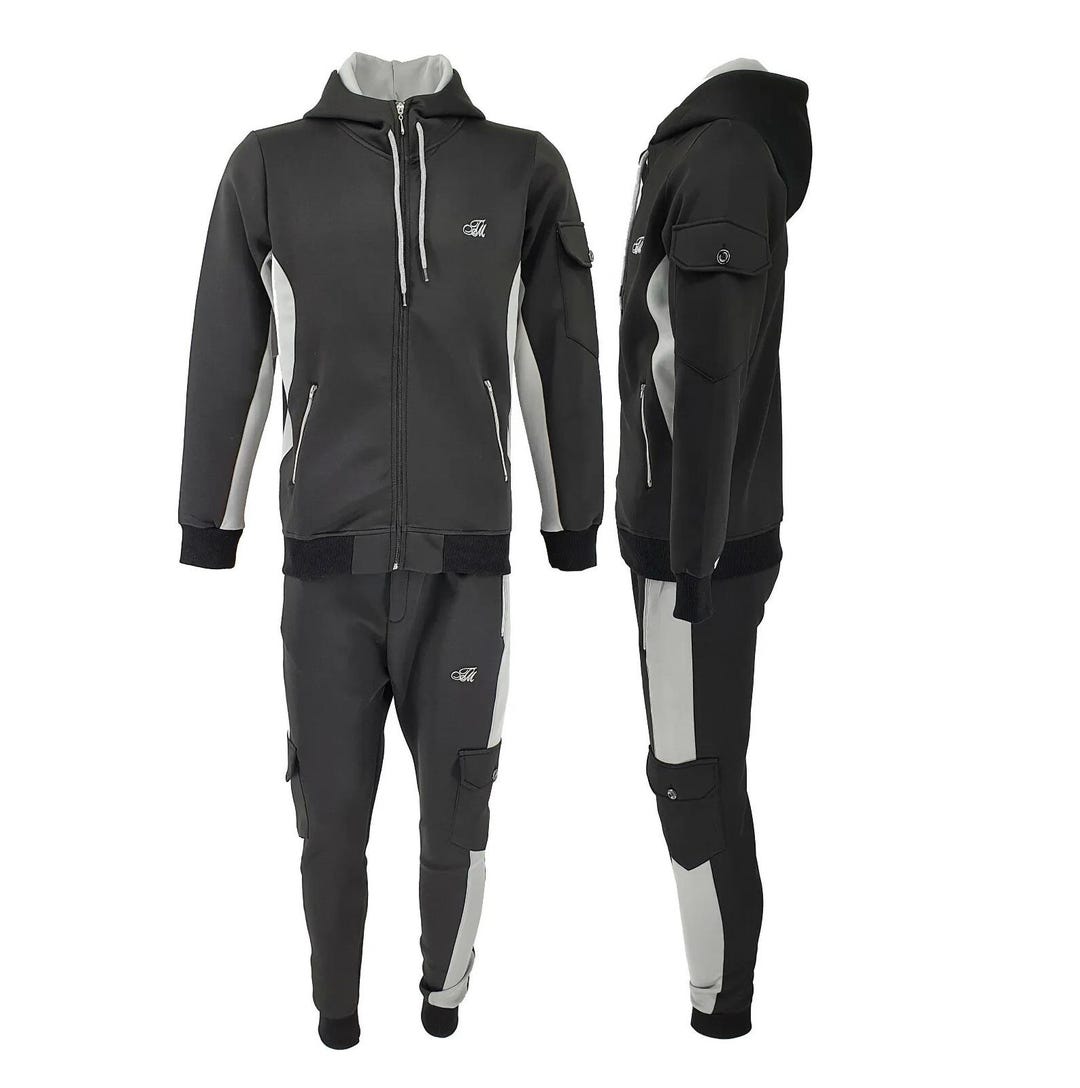 Men's Tim Cargo Matching Zip Hoodie and Cargo Jogger 2pcs Tracksuits ...