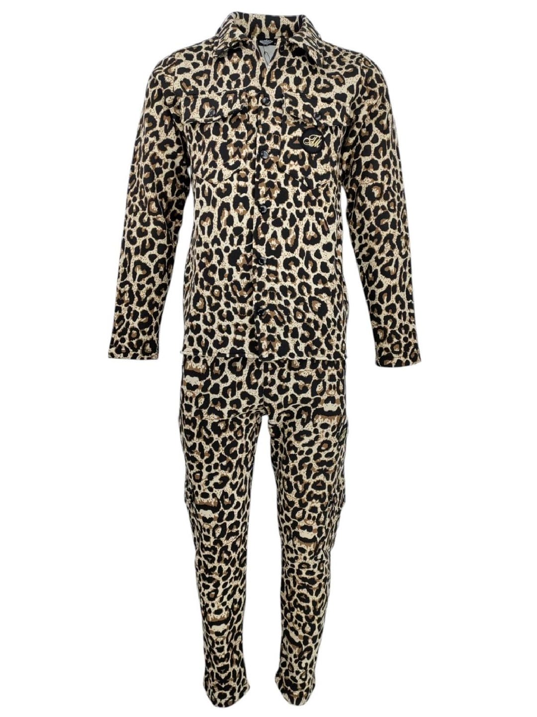 Mens TIM Leopard Tracksuit Animal Print Slim Fit Set Tops Bottom ...