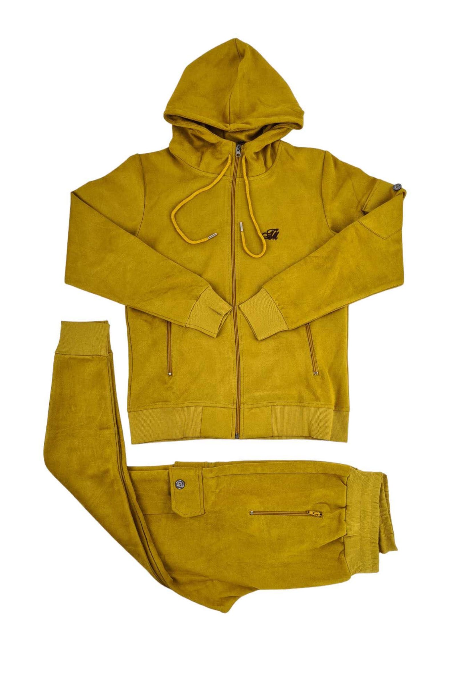 Mens Suede Tracksuits TIM 8 Pockets Velvet 2pcs Set Hooded & Pants ...