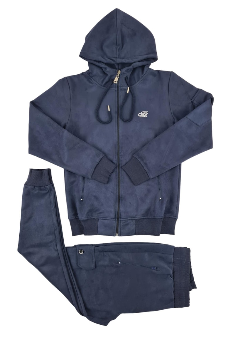Mens Suede Tracksuits TIM 8 Pockets Velvet 2pcs Set Hooded & Pants ...