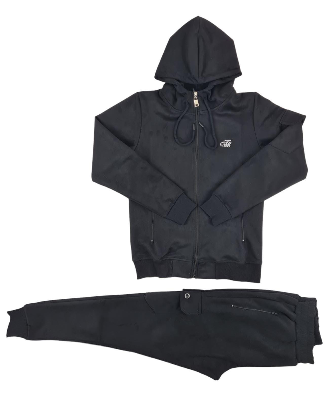 Mens Suede Tracksuits TIM 8 Pockets Velvet 2pcs Set Hooded & Pants ...