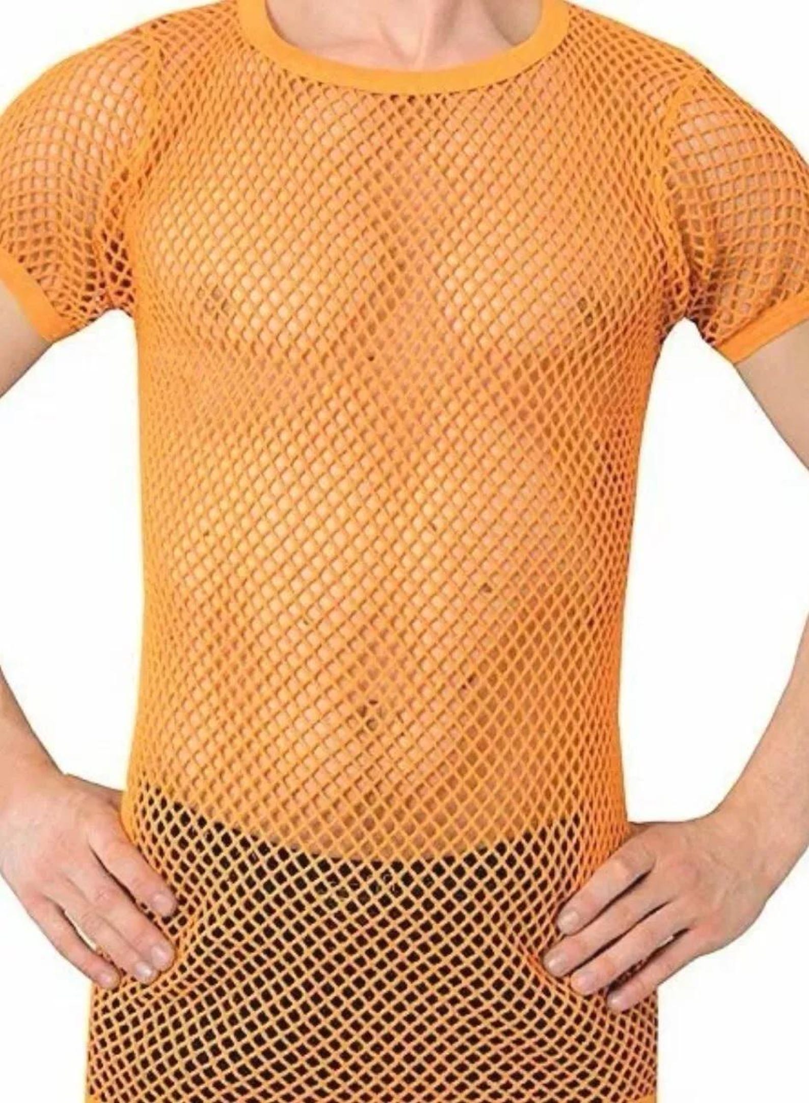 Mens String Mesh Tops Cotton Men Mesh Fishnet Short Sleeve T-shirt Top ...