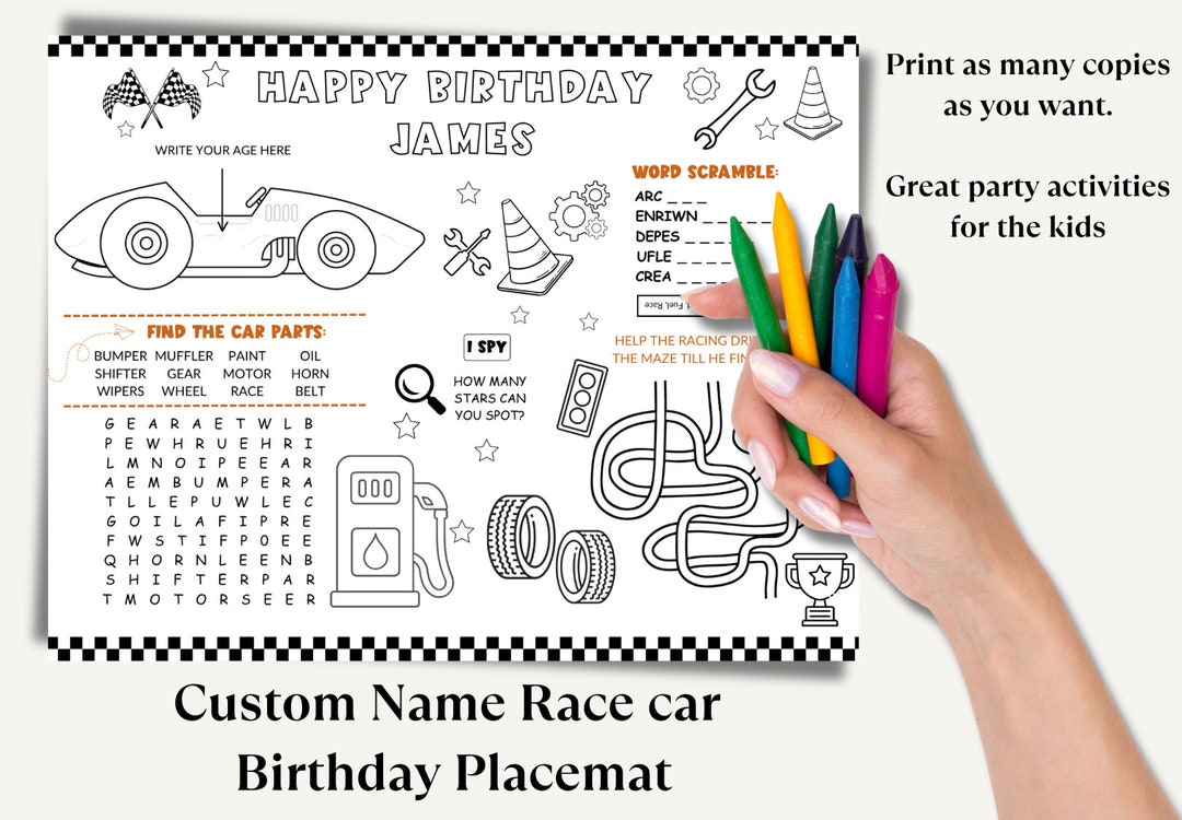 Race Car Birthday Party Coloring Sheet, Race Car Theme Birthday Party ...
