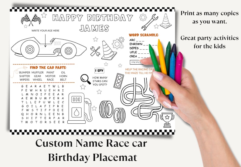 Race Car Birthday Party Coloring Sheet, Race Car Theme Birthday Party ...