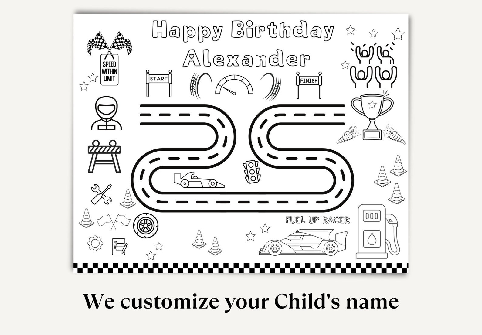 Kids Activity Racing Coloring Sheet, Birthday Party Coloring Page, Race ...