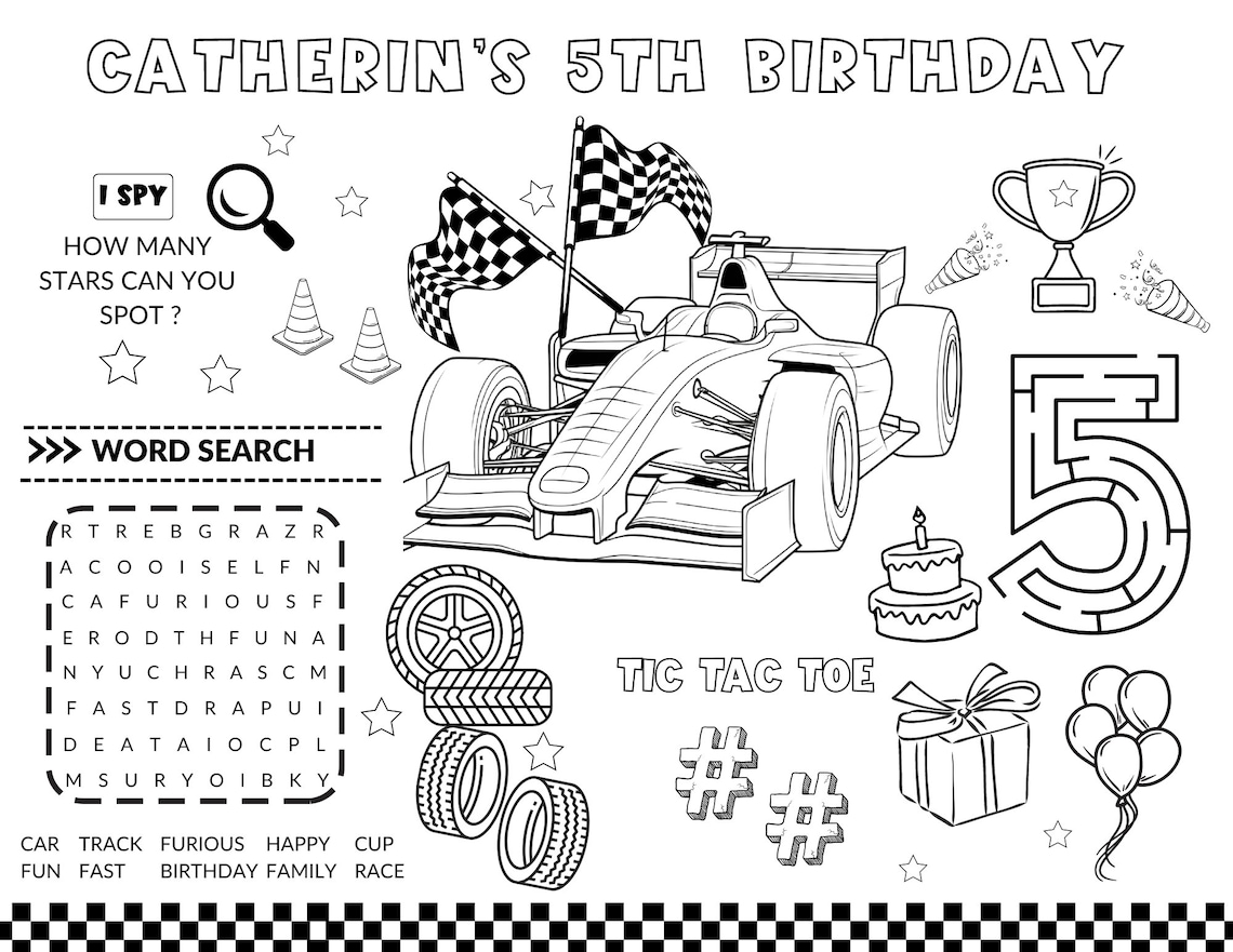 Editable Race Car Coloring Page, Birthday Party Activity Custom Race ...