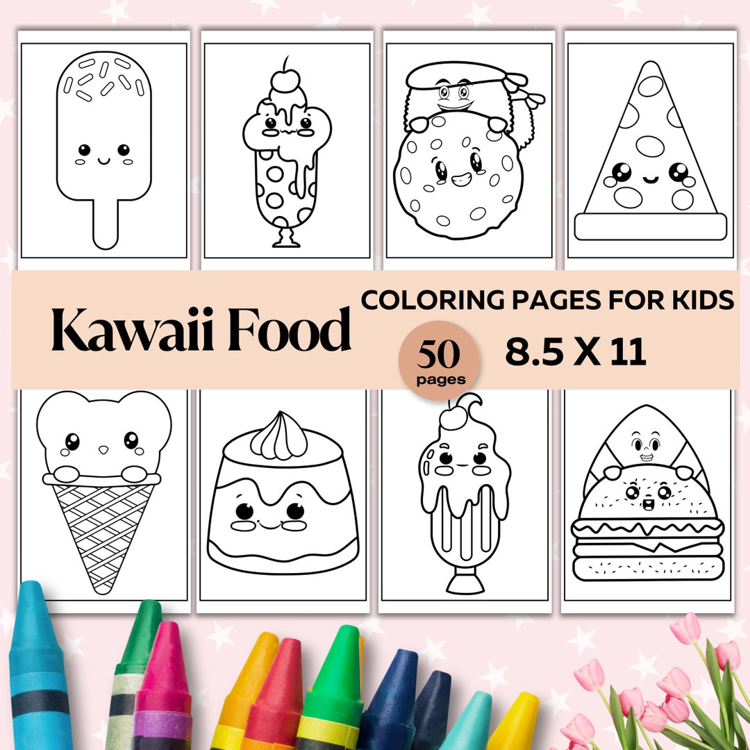 Kawaii Food Coloring Pages for Kids, Cute Cartoon Coloring Pages ...