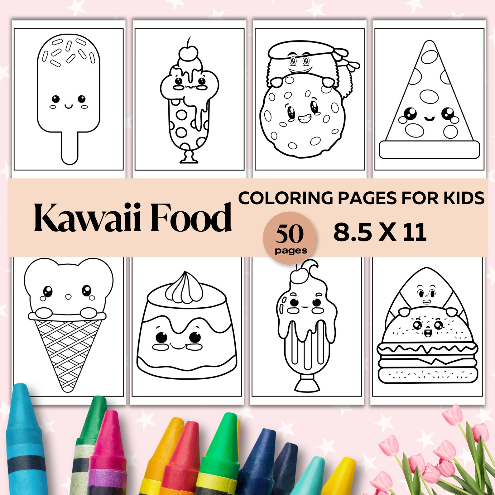 Kawaii Food Coloring Pages for Kids, Cute Cartoon Coloring Pages ...