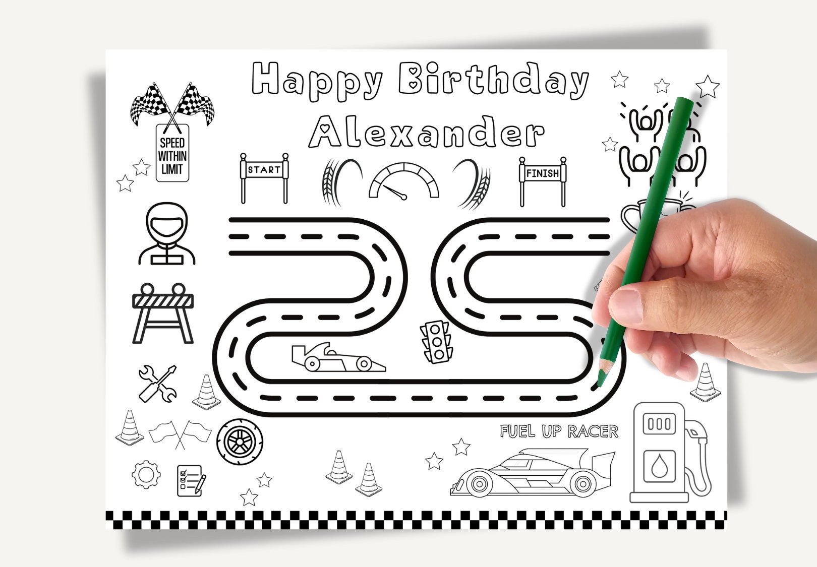 Kids Activity Racing Coloring Sheet, Birthday Party Coloring Page, Race ...