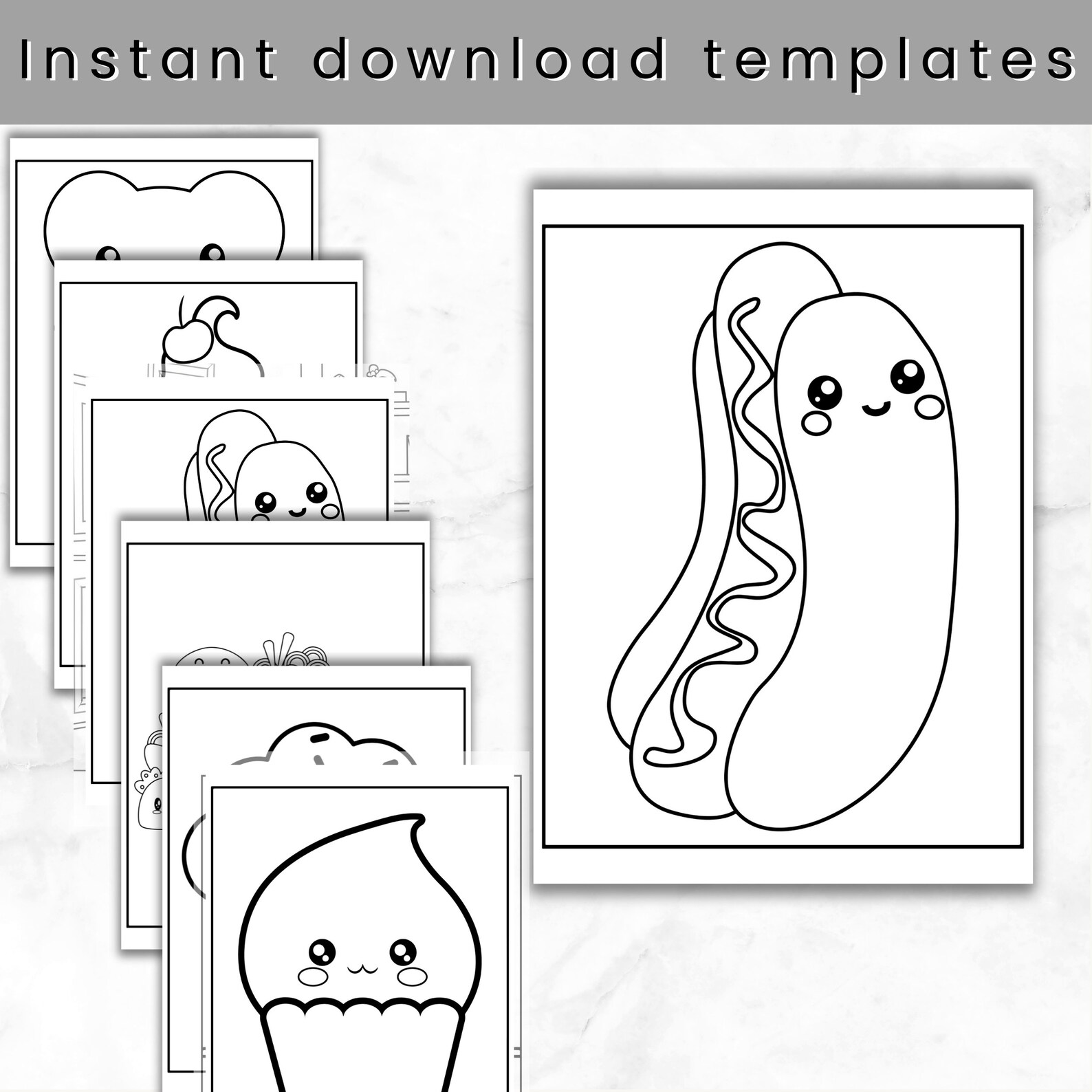 Kawaii Food Coloring Pages for Kids, Cute Cartoon Coloring Pages ...