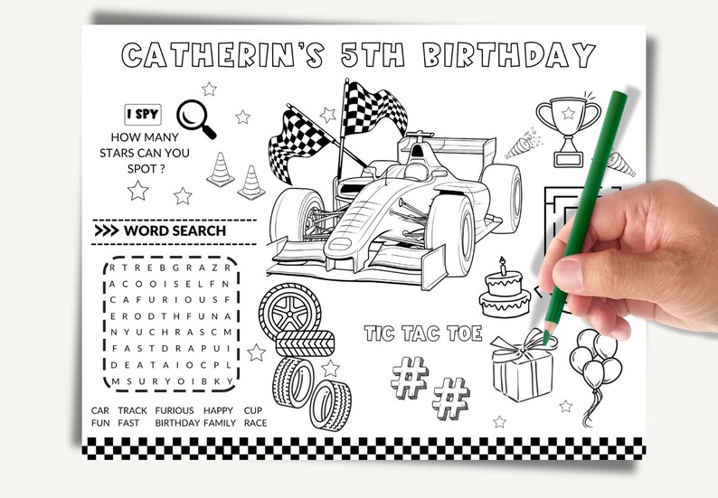 Editable Race Car Coloring Page, Birthday Party Activity Custom Race ...