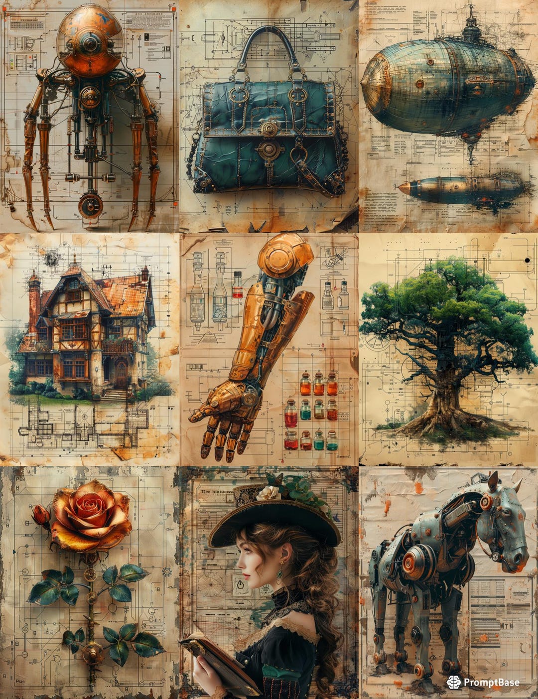 Vintage Steampunk Junk Journal Kits AI Prompts Guide Prompts Midjourney ...