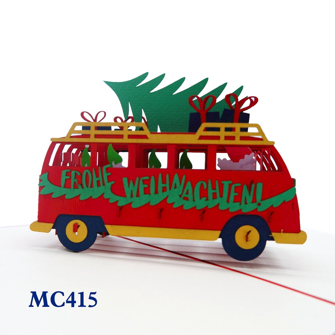 Merry Christmas Bus Pop up Card up Card, Holiday Greeting for Christmas ...