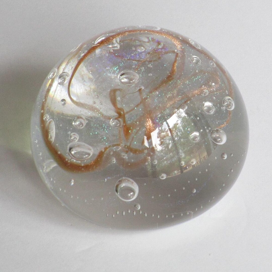 Signed Art Glass Paperweight Celestial Gold and Sparkly Highlights 2.75 ...