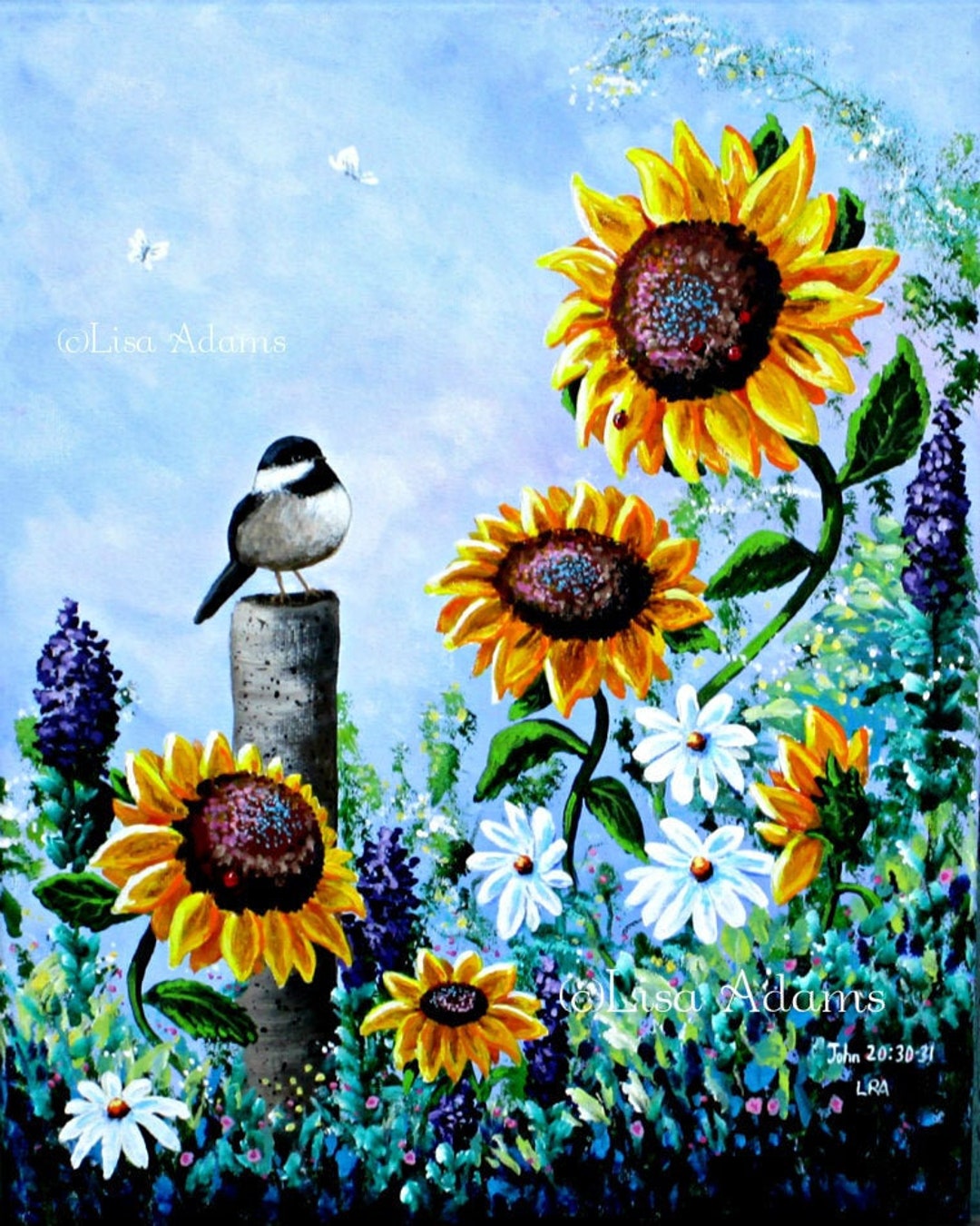 Chickadee Sunflowers Giclee Print Creationarts - Etsy Sweden