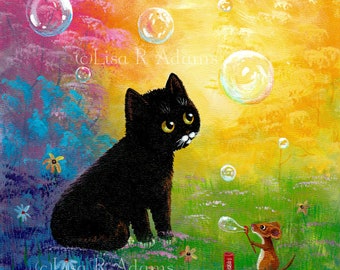 Black Cat / Full Color Print on High Gloss Heavy Weight Giclee' Luster ...