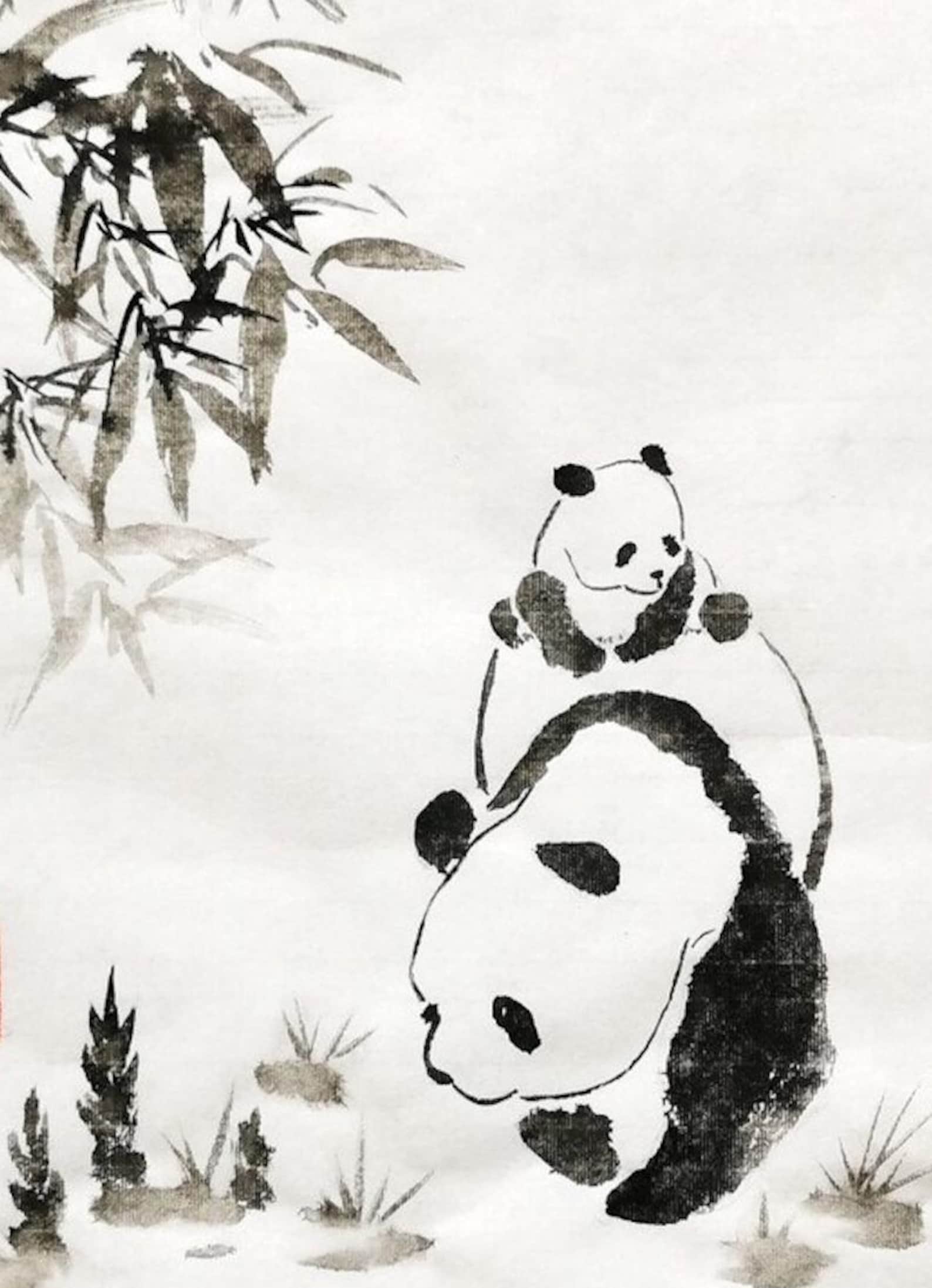 Pandas: Original Hand-painted Traditional Chinese Painting in Ink ...