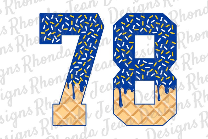 Drip Number Set PNG, Royal Blue Ice Cream Drip, Gold Yellow and White ...