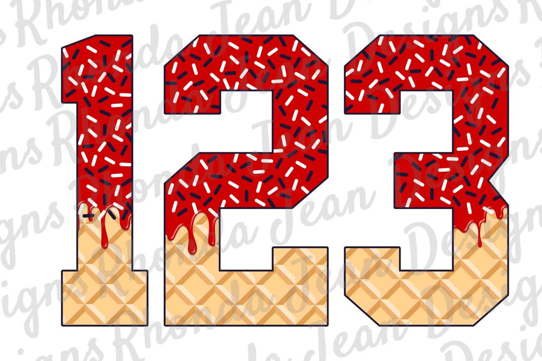 Drip Numbers PNG Set: Red Ice Cream, Navy Sprinkles (digital Download ...