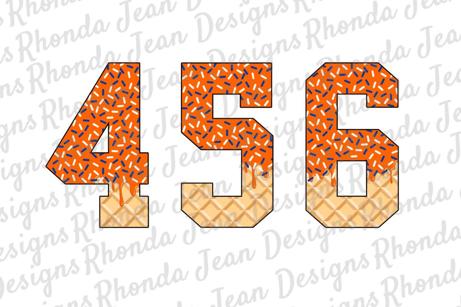 Drip Numbers Set PNG, Orange and Blue Ice Cream Drip, 0 - 9, Jersey ...