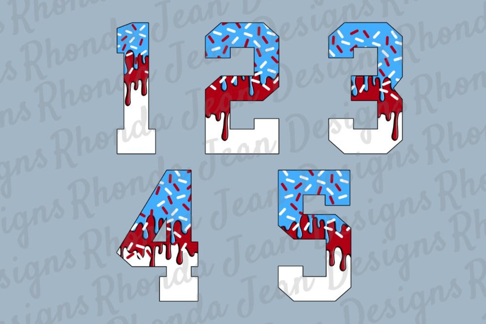 Drip Numbers Set PNG, Red White Blue Drip, T-shirt Design, Digital ...