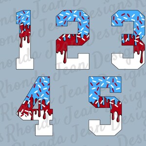 Drip Numbers Set PNG, Red White Blue Drip, T-shirt Design, Digital ...