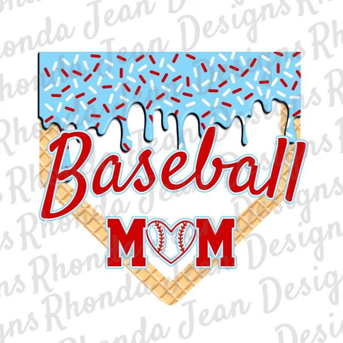 Baseball Mom PNG, Home Plate, Light Blue Drip, Red and White Sprinkles ...