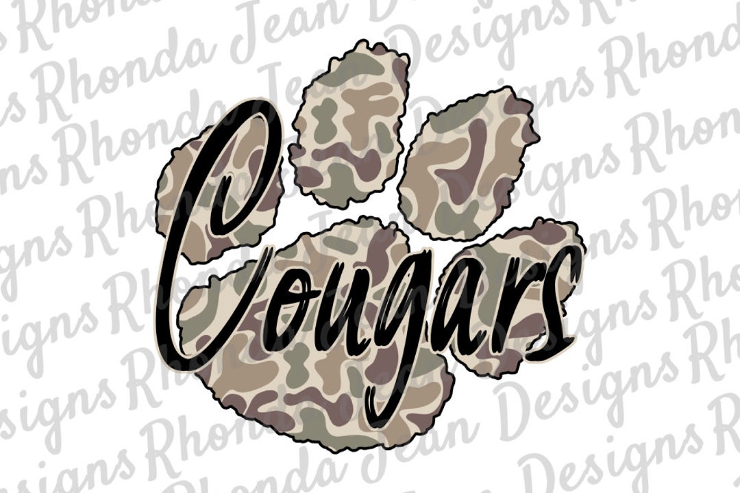 Old School Camo Pawprint Cougars Black Lettering PNG, Mascot, Team ...