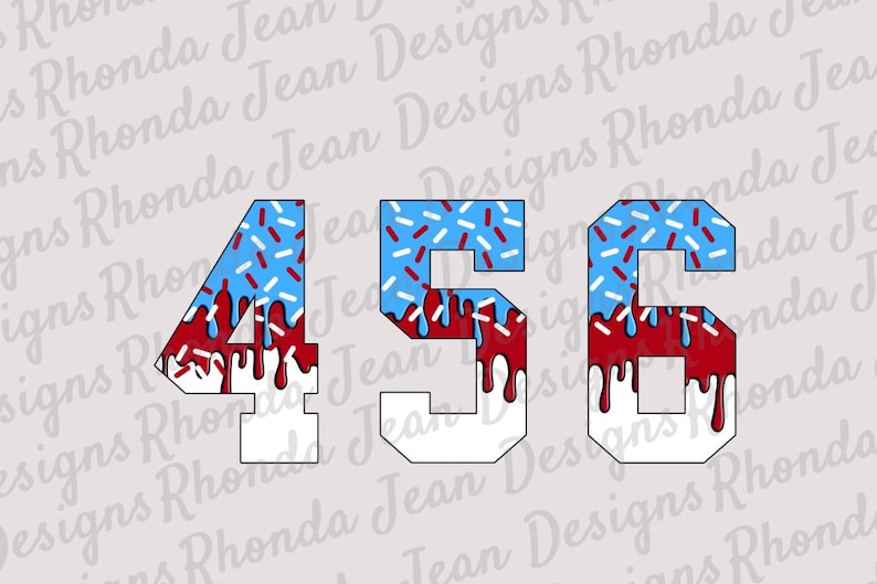 Drip Numbers Set PNG, Red White Blue Drip, T-shirt Design, Digital ...