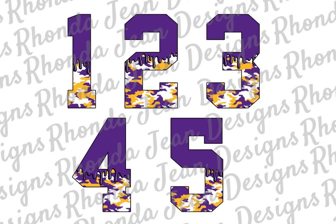 Drip Numbers Set PNG, Purple and Gold Camo Drip, T-shirt Design ...