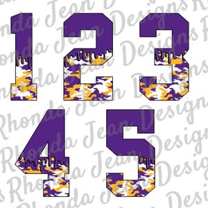 Drip Numbers Set PNG, Purple and Gold Camo Drip, T-shirt Design ...