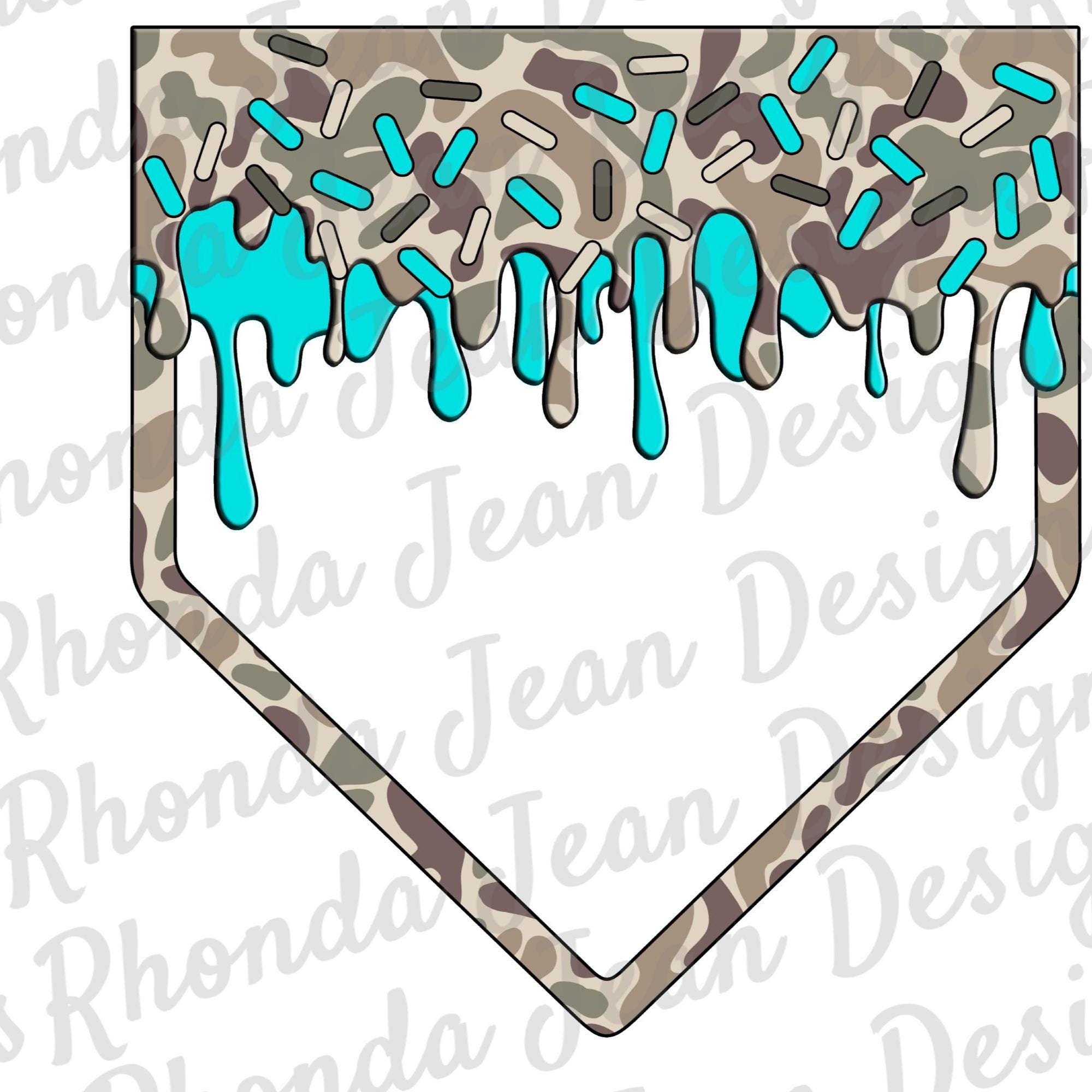Home Plate Drip Baseball With CAMO SPRINKLES PNG, Old School Camo, Teal ...