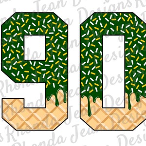 Drip Numbers Set PNG, Green Drip, Gold (yellow) and White Sprinkles, 0 ...