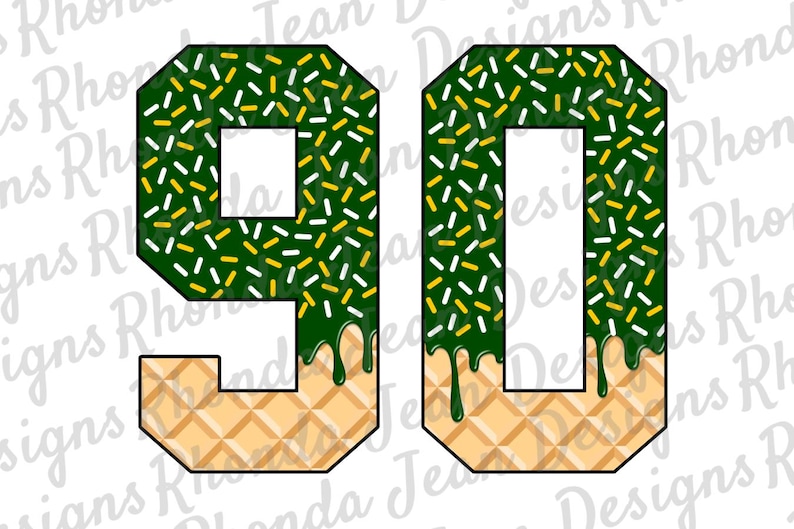Drip Numbers PNG Set: Green, Gold, and White Sprinkles (digital ...