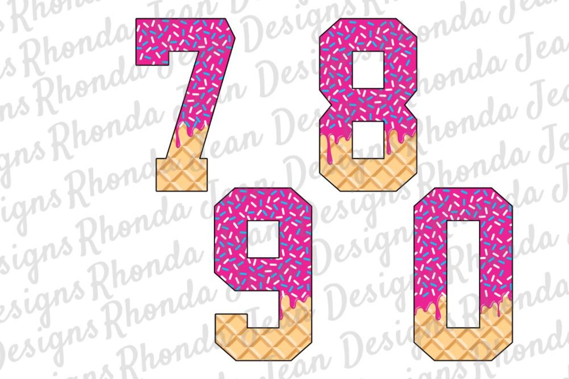Drip Numbers Set PNG, Pink and Blue Ice Cream Drip, 0 - 9, Jersey ...